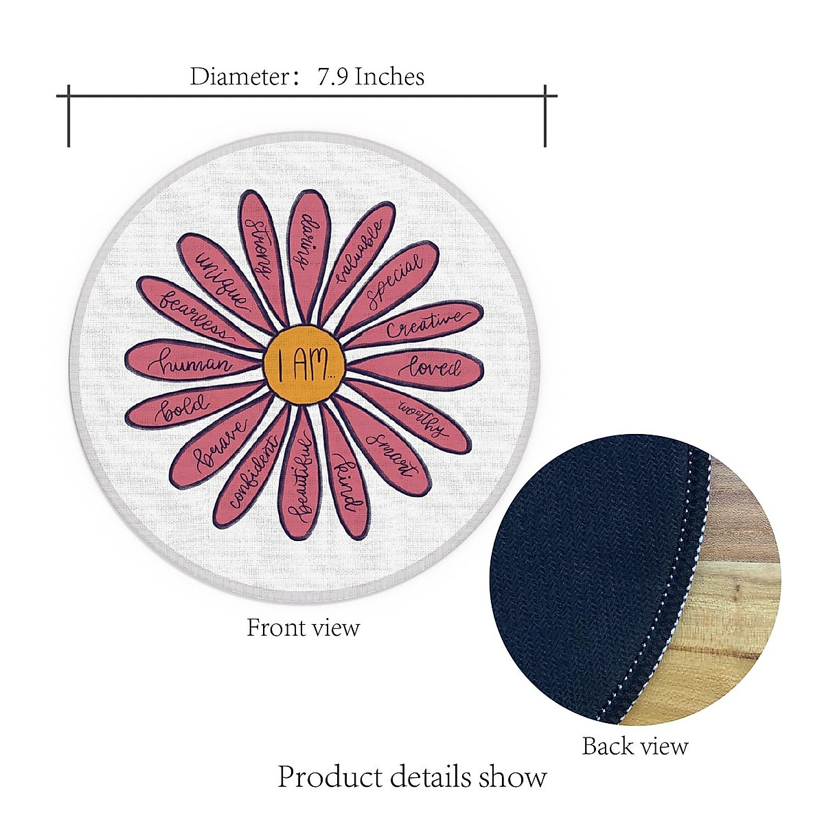 Udinaz Inspirational Quote Pink Daisy Flower I Am Positive Affirmations Round Non-Slip Rubber Mousepad 7.9″×7.9″ for Wireless Mouse Laptop Computer Gaming Office Dorm Home Desk,Girls Women Teens Gifts