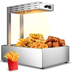 PYY French Fry Warmer Commercial Food Heat Lamp - 500W Food Warmer Light Free-Standing Warming Dump Station 5L Countertop Fries Food Warmer for Chips Churros Buffet Kitchen Restaurants