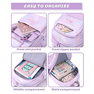 Tanou Rolling Backpack, Lightweight Backpacks with Wheels for Girls, 2023 Kids Roller Bookbags for School Travel, 16 Inch, Purple Star