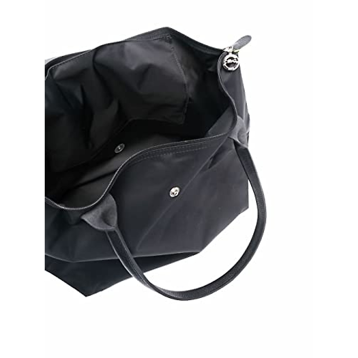 Longchamp Womens Le Pliage Green Shoulder Leather Trim Tote Handbag Black Large