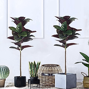 Tommino 4ft 2pcs Artificial Fiddle Leaf Fig Trees in Pot Natural Faux Ficus Lyrata Fake Greenery Plant for Home Office Decoration Indoor Outdoor Decor Living Room Garden