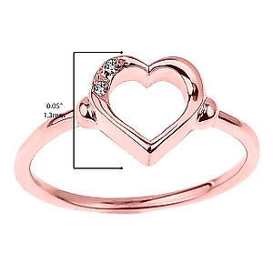 Modern Contemporary Rings 10K Rose Gold Diamond Accented Open Heart Ring with Pavé Set Gems (J-K Color, I1-I2 Clarity) - Size 6-3/4