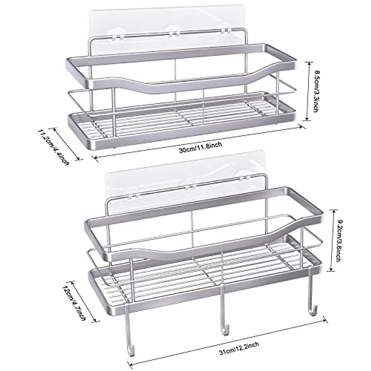 Silver Shower Caddy Rustproof Bathroom Shampoo Holder For Shower Wall Self Adhesive Shower Shelf For Inside Shower Organizer Suction