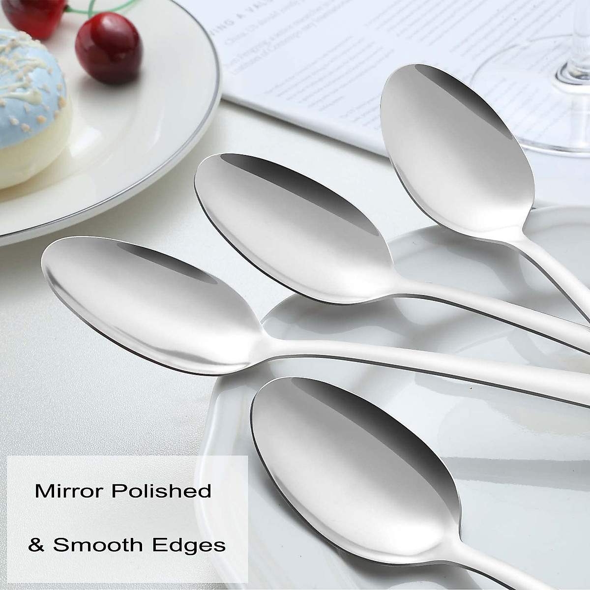 60 Pieces Dinner Spoons (7.4 inches) and Teaspoons (6.2 inches), Pleafind Spoons Silverware and Teaspoons, Contains 24 Pieces Spoons and 36 Pieces Teaspoons, Use for Home, Kitchen, Restaurant