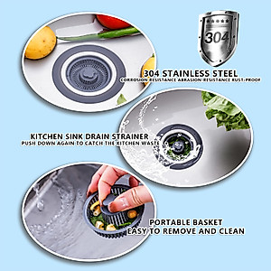 Upgraded 3 in 1 Kitchen Sink Drain Strainer 304 Stainless Steel Pop up Kitchen Sink Stopper Kit Basket Strainer with for Standard 3-1/2 inch Drain Filter, Anti-Clogging and Detachable