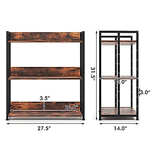 Tangkula Bookshelf, 3 Tier Industrial Book Shelf with Adjustable Shelves and Metal Frame, DIY 3 Shelf Bookcase and Bookshelves, Freestanding Storage Shelf for Living Room Home Office, Rustic Brown