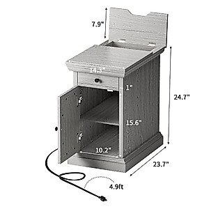 JUMMICO Side Table with Drawer & USB Ports & Power Outlets, End Table with Charging Station, Narrow Nightstand with Shelf for Small Space, Sturdy Storage Cabinet for Living Room Bedroom (Grey)