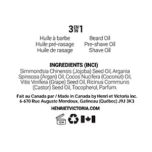 HENRI ET VICTORIA Beard Oil Cognac and Cuban Cigars Fragrance | Canadian Made by Skilled Artisan | Moisturizing, Non-Greasy, Natural Ingredients | 28g (1oz)