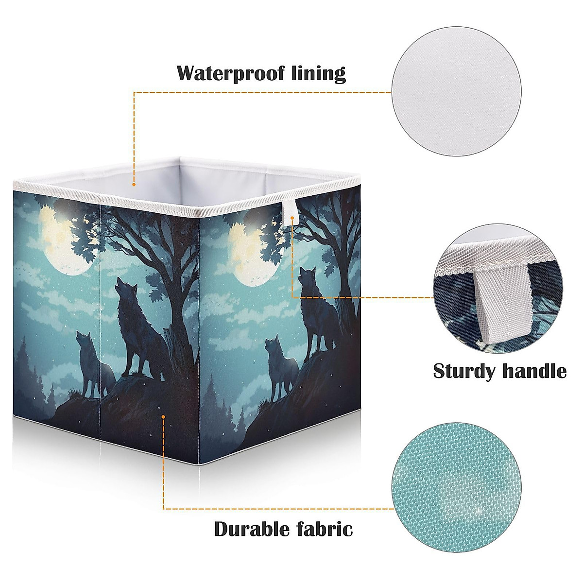 SDMKA Wolves under The Moon Cube Storage Bin Foldable Storage Cubes Fabric Storage Baskets for Shelf Closet Home Organizers, 11 Inch