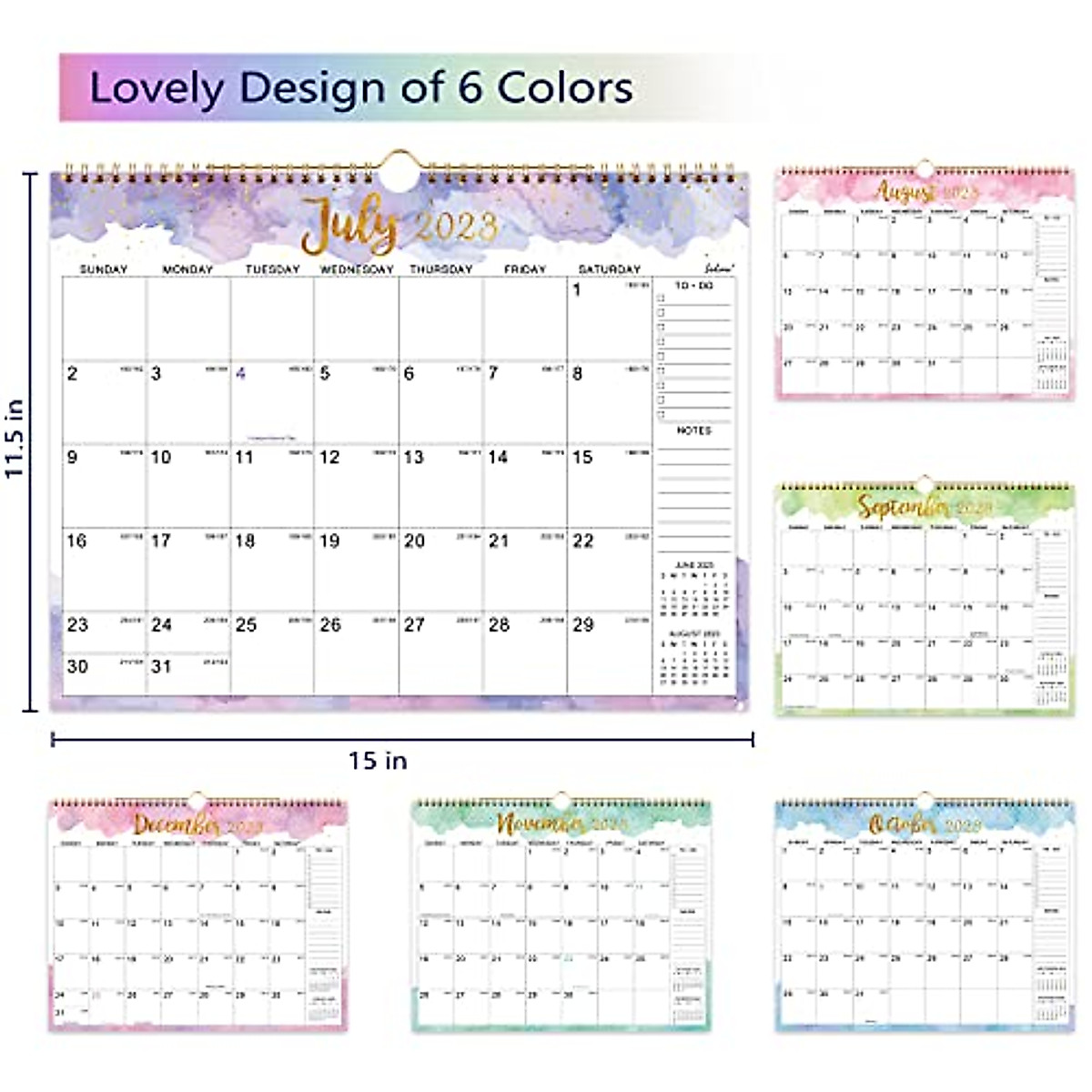 2023-2024 Wall Calendar - Jul. 2023 - Dec. 2024, 18 Months Hanging Wall Calendar 2023-2024, 15" x 11.5", Spiral Twin-Wire Binding, Large Blocks with Julian Dates