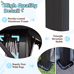 VEIKOU 10' X 12' Outdoor Gazebo, Galvanized Steel Hardtop Gazebo w/Netting and Curtains, Patio Gazebo with Single Roof, Heavy Duty Gazebo for Garden, Lawn, Deck, Backyard