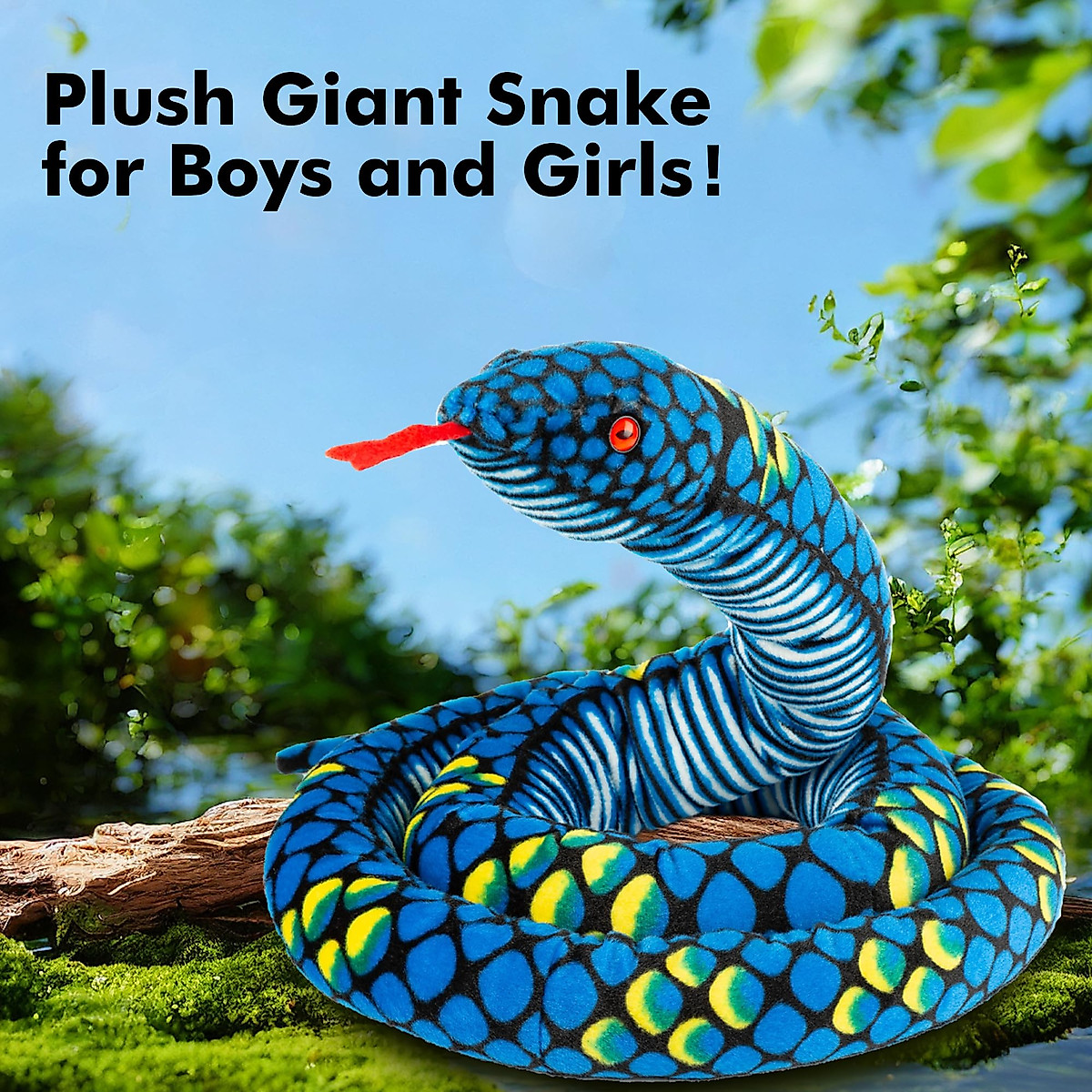 kesehatan Plush Giant Snake, Realistic Stuffed Animal, Red Eyes Toy Gifts for Boys and Girls 110 Inches