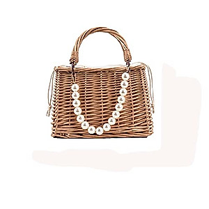 ZHYLing Handmade Woven Purse Wicker Beach Handbag Fashion Women Pure Color Rattan Woven Pearl Basket Handbag Mini Tote Lunch Bags (Color : 6)
