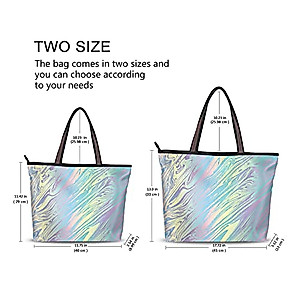 Bolaz Tote Bag with Pockets for Women Rainbow Marble Colorful Art Shoulder Bag Handbags Zipper Work Small Travel Office Business