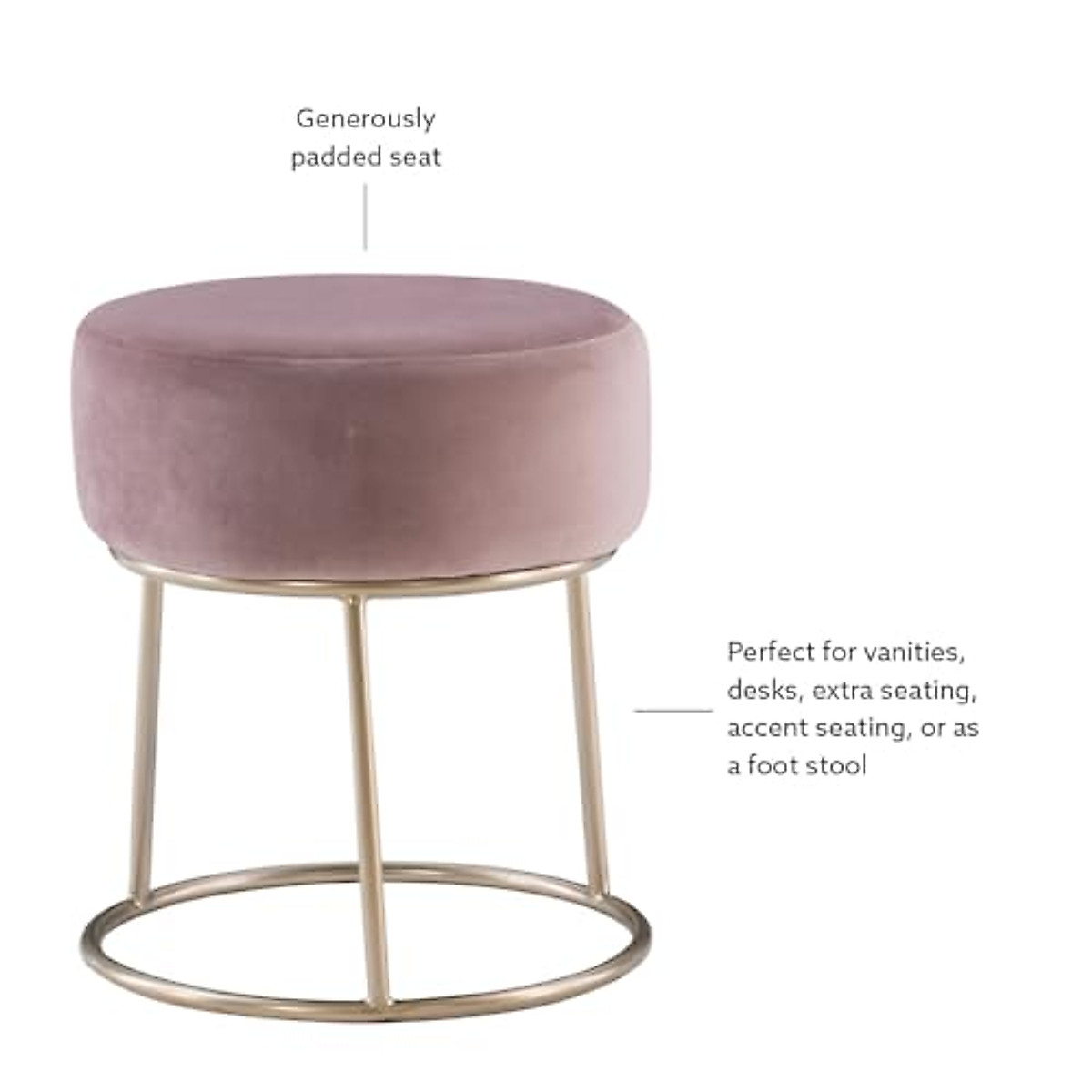 Linon Pink and Gold Vanity and Accent Dalilah Stool