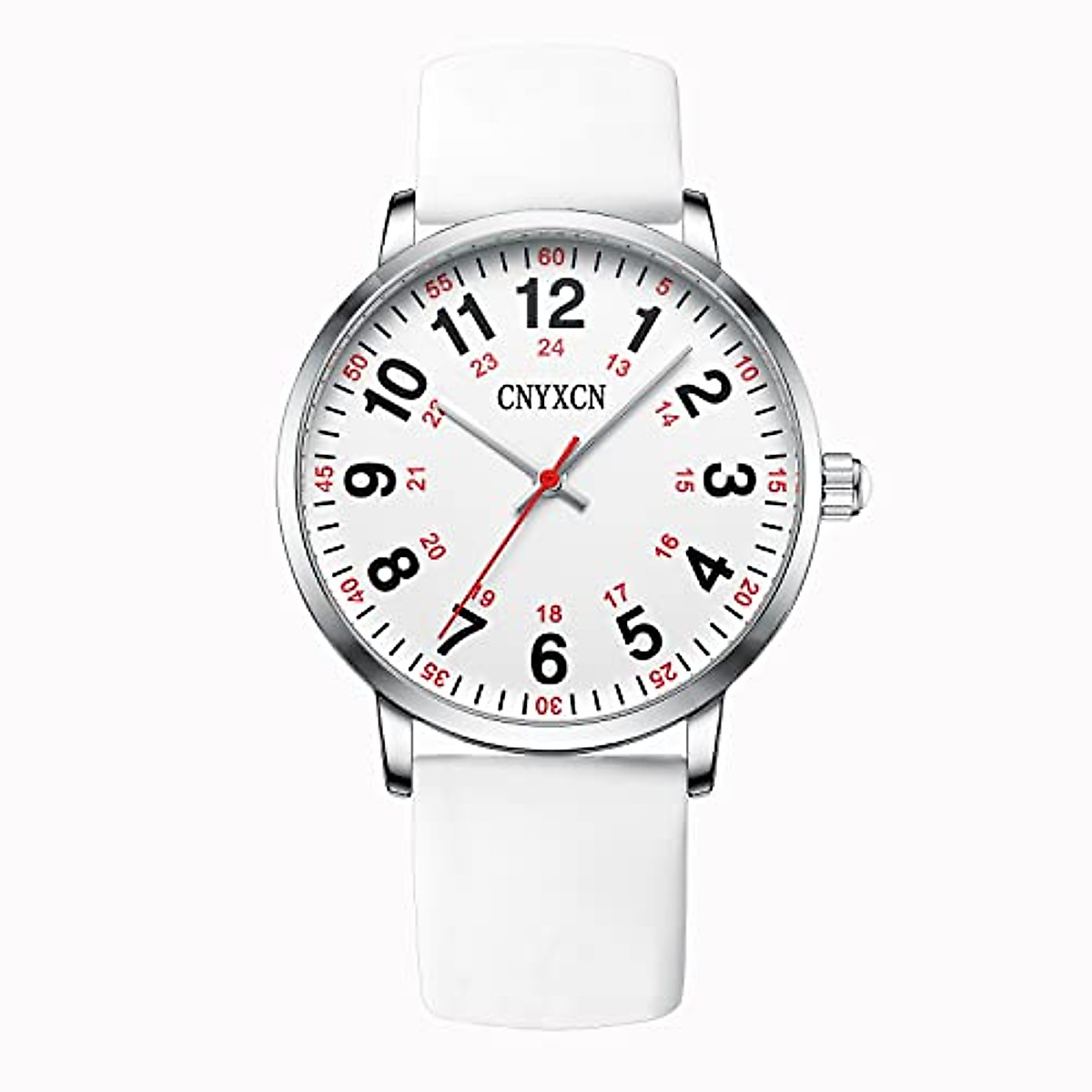 CNYXCN Nurse Watch for Medical Students,Doctors,Women Men with Second Hand and 24 Hour,Easy to Read Dial,Silicone Band,Water Resistant (White+White)