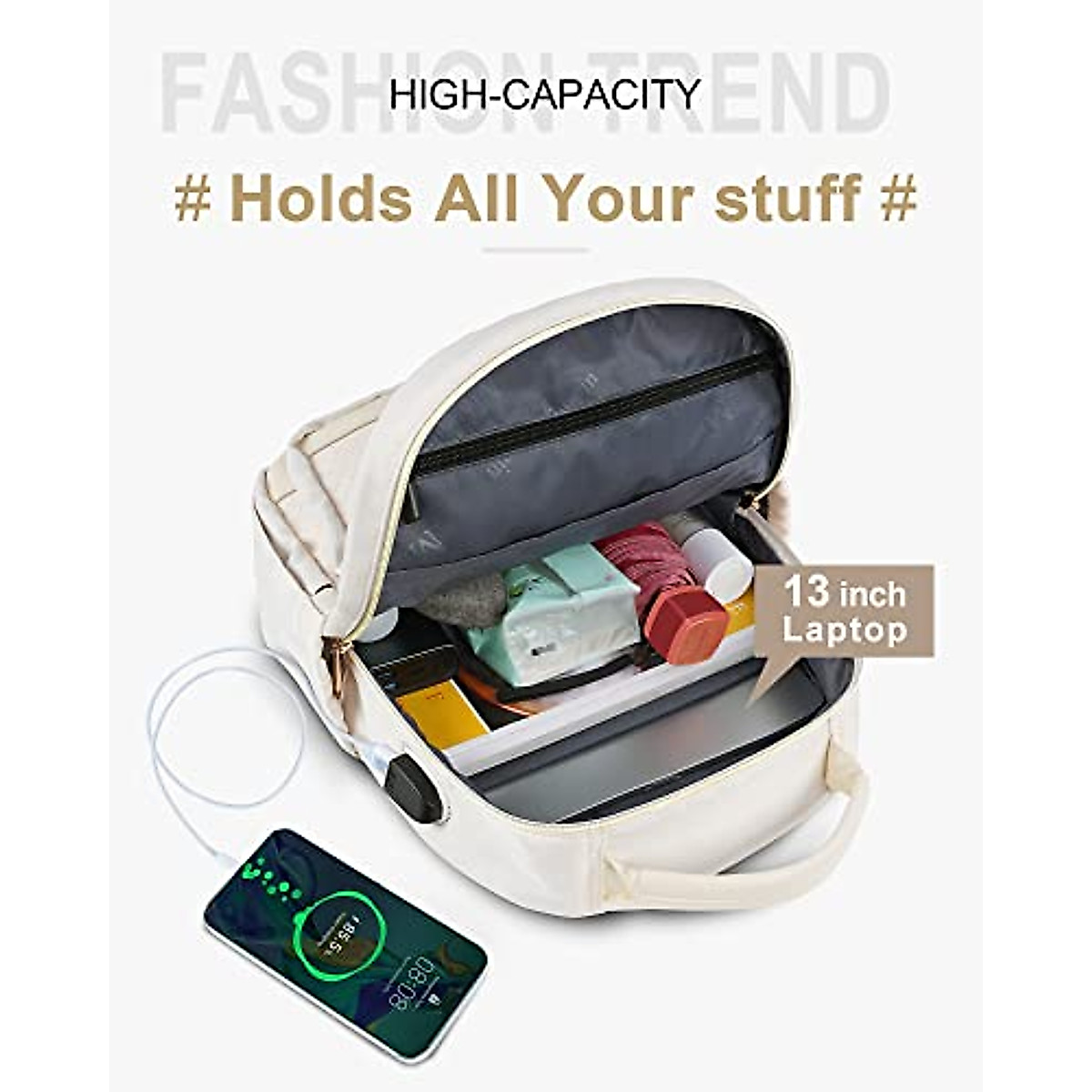 MATEIN Purse Backpack for Women, Waterproof Small Cute Fashion Shoulder Bag with USB Charging Port, Lightweight Mini Casual Daily Travel Backpack Daypack Gift for Ladies Teens Girls, Beige