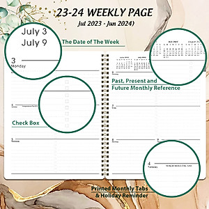 Academic Planner 2023-2024, July 2023 - June 2024, Weekly Planner, 8'' x 10'', Monthly Tabs, Holidays, Twin-wire Binding, Thick Paper, Check Boxes, Flexible Cover