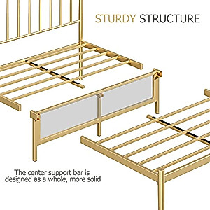 Amyove Gold Bed Frame Full Size Bed Frame with Modern Headboard, Platform Bed 14 Inches Metal Mattress Foundation for Storage, No Box Spring Needed, Easy Assembly, Gold