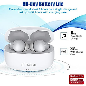 RioBuds Active Noise Cancelling Wireless Earbuds, Designed in Houston, Made in Taiwan, Transparency Mode, in-Ear Detection Headphones, Bluetooth 5.2, All-Day Battery Life, Touch Control, Headset