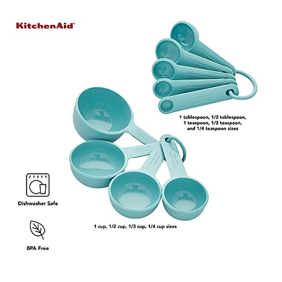 KitchenAid Universal Measuring Cup and Spoon Set, 9 Piece, Aqua Sky