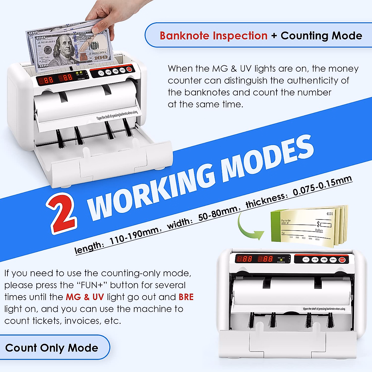 Frifreego Battery Operated Bill Counter Machine, Portable Rechargeable Money Counter with UV MG Detection, 800pcs/min Counting Speed, Take Anywhere with A Backpack for Multi-Currency Or Tickets