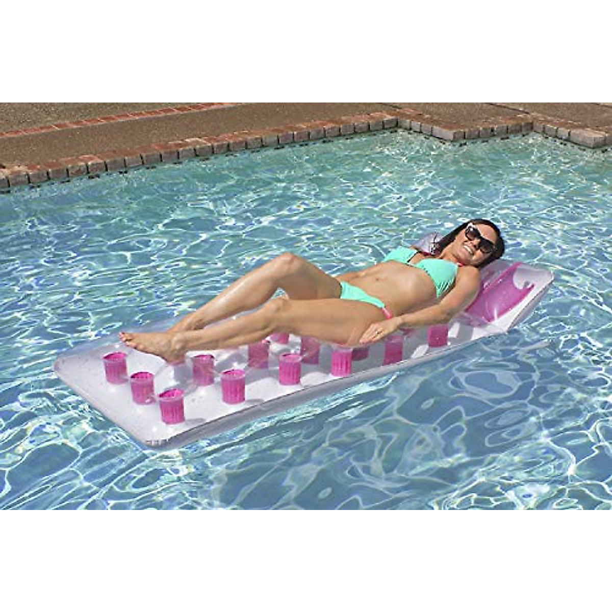 Poolmaster 83356 French Pocket Swimming Pool Mattress, Pink, Blue or Yellow
