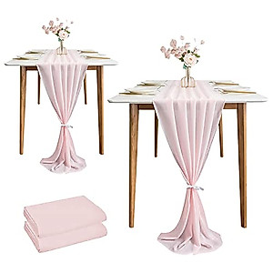FYY 2PCS 10ft Chiffon Table Runner,29x120 Inches Romantic Wedding Runner,Pink Sheer Chiffon Table Cover Dressing Table Runner for Wedding Birthday Party Bridal Baby Shower Decorations-Pink