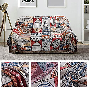 Arroganttiom Boho Throw Blanket, Knitted Tasse Bohemian Blanket for Chair Recliner Couch Furniture Cover Protector, Boho Room Decor Bedding Indian Blanket-Double-Sided, 50" X 70"