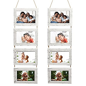 Houseables Collage Picture Frame, Hanging Photo Frames, 4” x 6” Prints, 2 PK, 4 Frame Set, White, Whitewash, Wood, w/Glass, Twine, Hanger, Rustic Style, Country Chic, Landscape, Farmhouse Decor