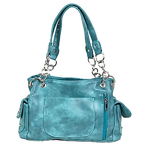 Zzfab Rhinestone Cross Embroidered Floral Western Handbag Turquoise