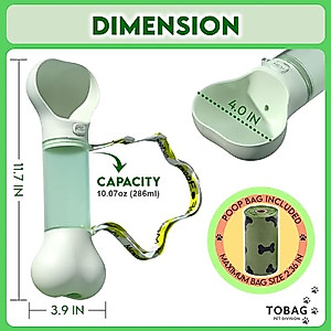 Dog Water Bottle Portable - Leak Proof Dog Travel Water Bottle for Outdoor Walking and Hiking - Dog Water Bottle Dispenser with Two Poop Bags - Green Water Bottle for Dogs with Bowl (10oz)