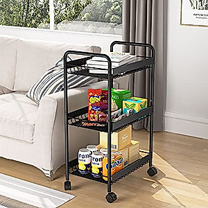 3 Tier Metal Rolling Cart, Storage Cart on Wheels, Kitchen Cart, Bathroom Cart