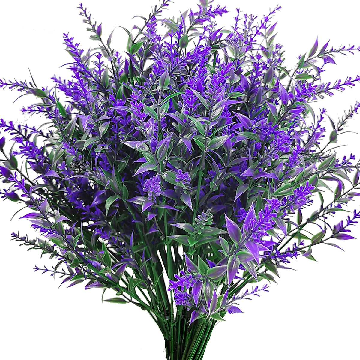 AKOMIC 12pcs Artificial Lavender Flowers Fake Plastic Outdoor Plants UV Resistant Shrubs for Indoor Outside Home Porch Garden Window Box Wedding Party Decoration