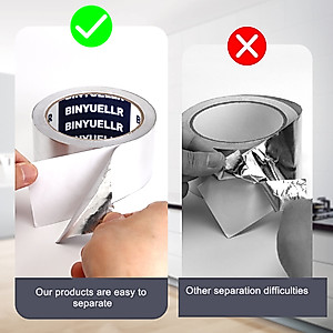 Binyuellr Aluminum Foil Tape - 2 Inch x 65 Feet, HVAC Tape Silver Metal Tape for Ductwork, Heavy Duty Duct Tape for Heat Insulation, Reflective Tape, Dryer Vents