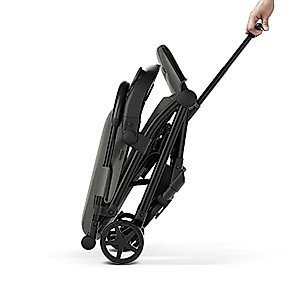 Mompush Lithe V2 Lightweight Stroller + Snack Tray, Ultra-Compact Fold & Airplane Ready Travel Stroller, Near Flat Recline Seat, Cup Holder, Raincover & Travelbag Included