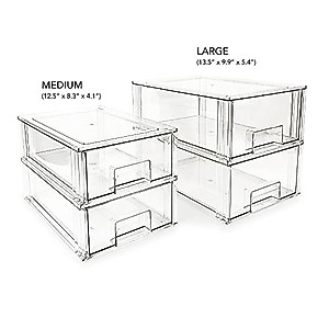 Isaac Jacobs Large Stackable Organizer Drawer (13.5” x 9.9” x 5.4”), Clear Plastic Storage Box, Pull-Out Bin, Home, Office, Closet & Shoe Organization, BPA-Free, Food/Fridge/Freezer Safe (Large)