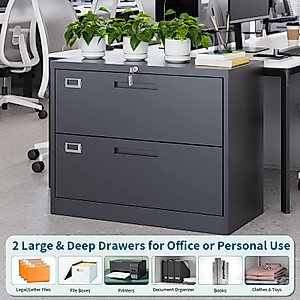 MIIIKO 2 Drawer Lateral File Cabinet with Lock, Filing Cabinet for Home Office, Easy Assemble, Metal Storage File Cabinet for Hanging Files Letter/Legal/F4/A4 Size