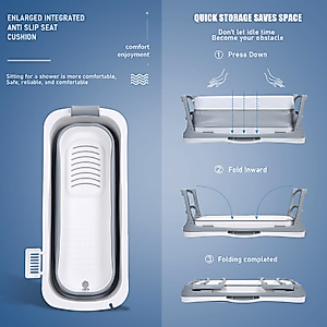 Portable Bathtub for Adult - Large 56'in Foldable Collapsible tub - Ergonomically Designed for the Ultimate Relaxing Soaking Bath. Ideal for Small Spaces - Quick,Folding Bathtub