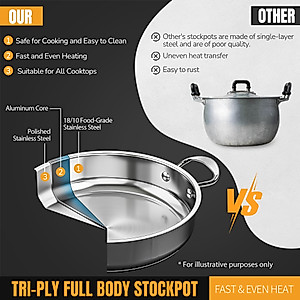 AuFranc® 4 Quart Tri-ply Stainless Steel Stockpot with Glass Lid, Induction Stock Pot Compatible with All Cooktops, Non-Toxic Soup Pot with Riveted Handles, Oven & Dishwasher Safe (Silver)
