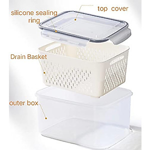 CoopBenPT Fruit vegetable food storage containers for fridge, 3 pack airtight locking lids 100% leak proof refrigerator organizer bins, bpa-free draining fresh box keep vegetables and fruits