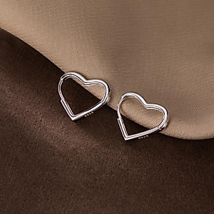 Reffeer 925 Sterling Silver Heart Earrings Hoop Minimalist Sleeper Huggie Earrings For Women Teens (A-Silver)