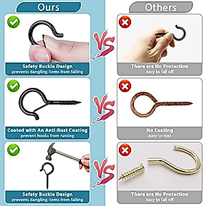 Mckanti 30 Pack Screw Hooks for Outdoor String Lights, Outdoor Hooks for Light Eye Hooks Screw in Cup Hooks Ceiling Hooks with Safety Buckles Q-Hanger Hooks for Plants Christmas Light
