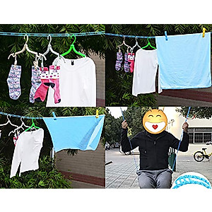 Madowl 3 Pack Clothesline Clothes Drying Rope Nylon Clothes Line 5 Meters Portable Drying Rope Clothes Lines Hanger Rope Fixing Hangers for Indoor Outdoor Camping Travel Home Use (Blue, Green, Pink)