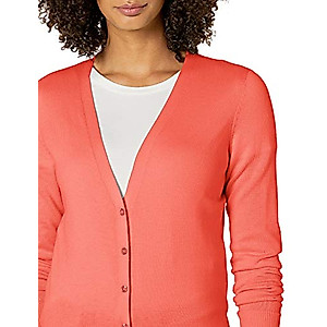 Amazon Essentials Women's Lightweight V-Neck Cardigan Sweater (Available in Plus Size), Coral Pink, XX-Large