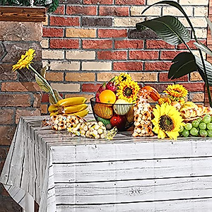 3 Pieces Wood Tablecloth Plastic White Wood Grain Tablecloth Rustic Wood Table Cover Rectangle Wood Grain Table Cover for Western Birthday Party Picnic Table Decoration,54 X 108 Inches