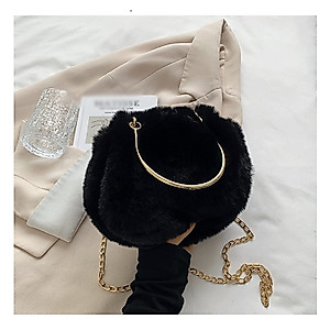 WPYYI Women Plush Chain Crossbody Shopper Bag Ladies Tote Shoulder Bag Solid Color Messenger Bag Handbag (Color : Black, Size : One Size)