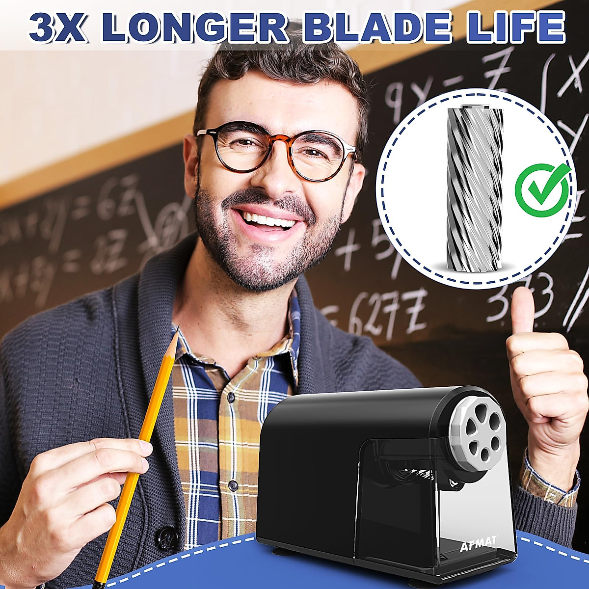 AFMAT Heavy Duty Electric Pencil Sharpener for Classroom, 6 Holes, Electric Pencil Sharpeners for Home, Pencil Sharpener Plug in for 6-11mm Pencils, Auto Stop, Super Fast, Save Pencils, Black