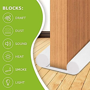 Ticanble Door Draft Stopper, Adjustable Length 24" to 38",Bold Diameter 2", Energy Saving, Dust Proof, Soundproofing, Weather Stripping Reusable Door Sweeps, Machine Washable, White