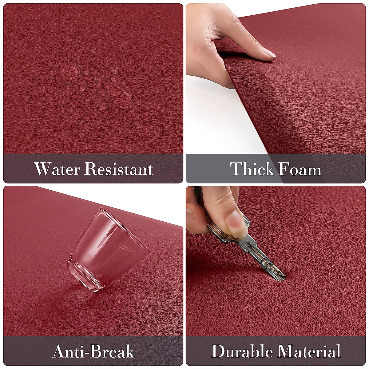 HappyTrends Kitchen Mat,17.3"x28"+17.3"x60" Red, Cushioned Comfort Anti-Fatigue Waterproof Floor Mat Kitchen Rugs, Thick Perfect Ergonomic Foam Standing mat for Kitchen, Home, Office, Laundry